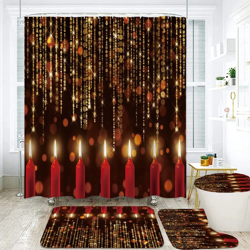 Trendy Gold Glitter Stars Sparkles Shower Curtains Shiny Decor For