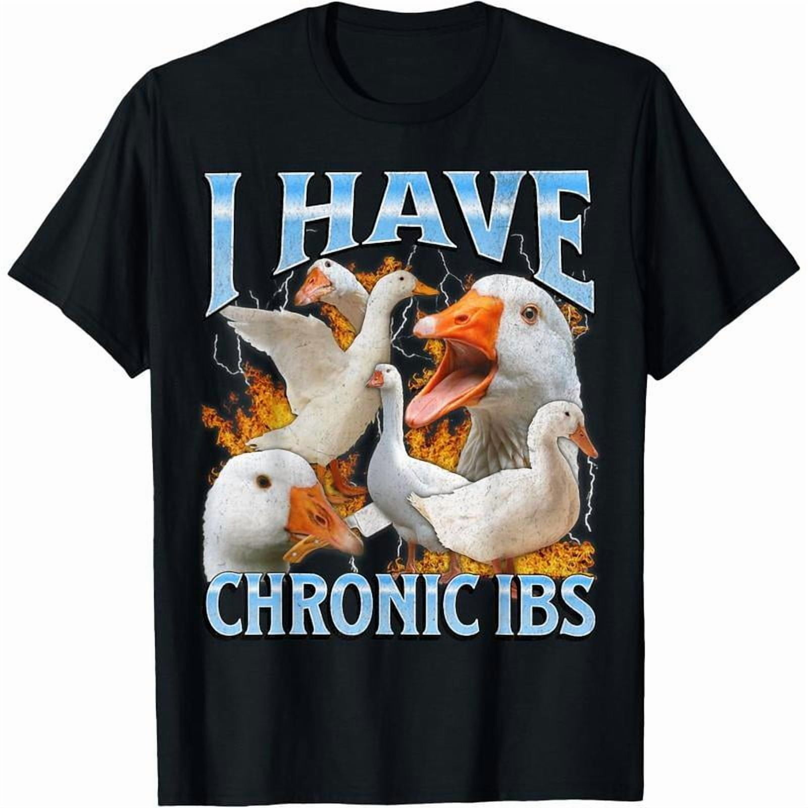 Trendy Goose Print T Shirt,"I Have Chronic..."Text Tees,Crew Cotton ...