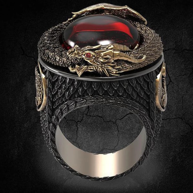 Trendy Gothic Phoenix Dragon Rings For Women Round Red Zircon Punk Ring ...