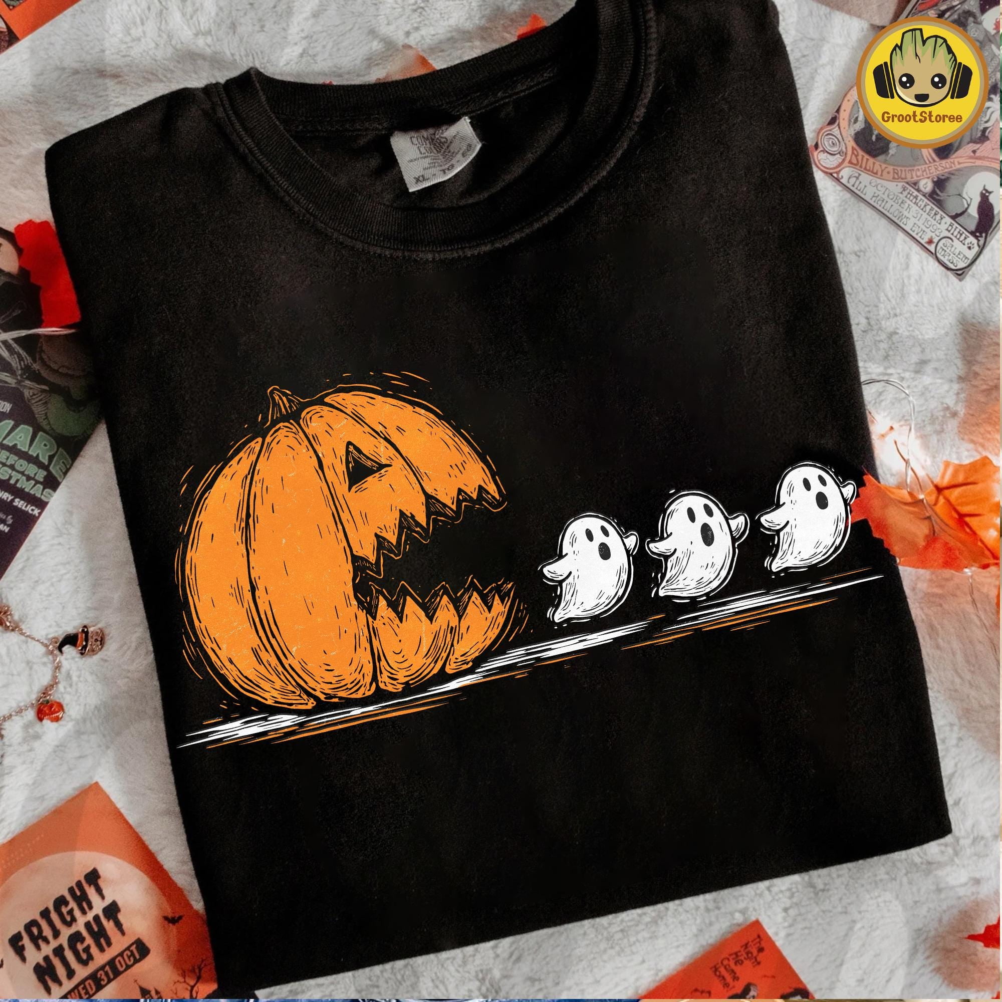 Trendy Halloween Pumpkin Chasing Ghost Png, Halloween Costume Png ...