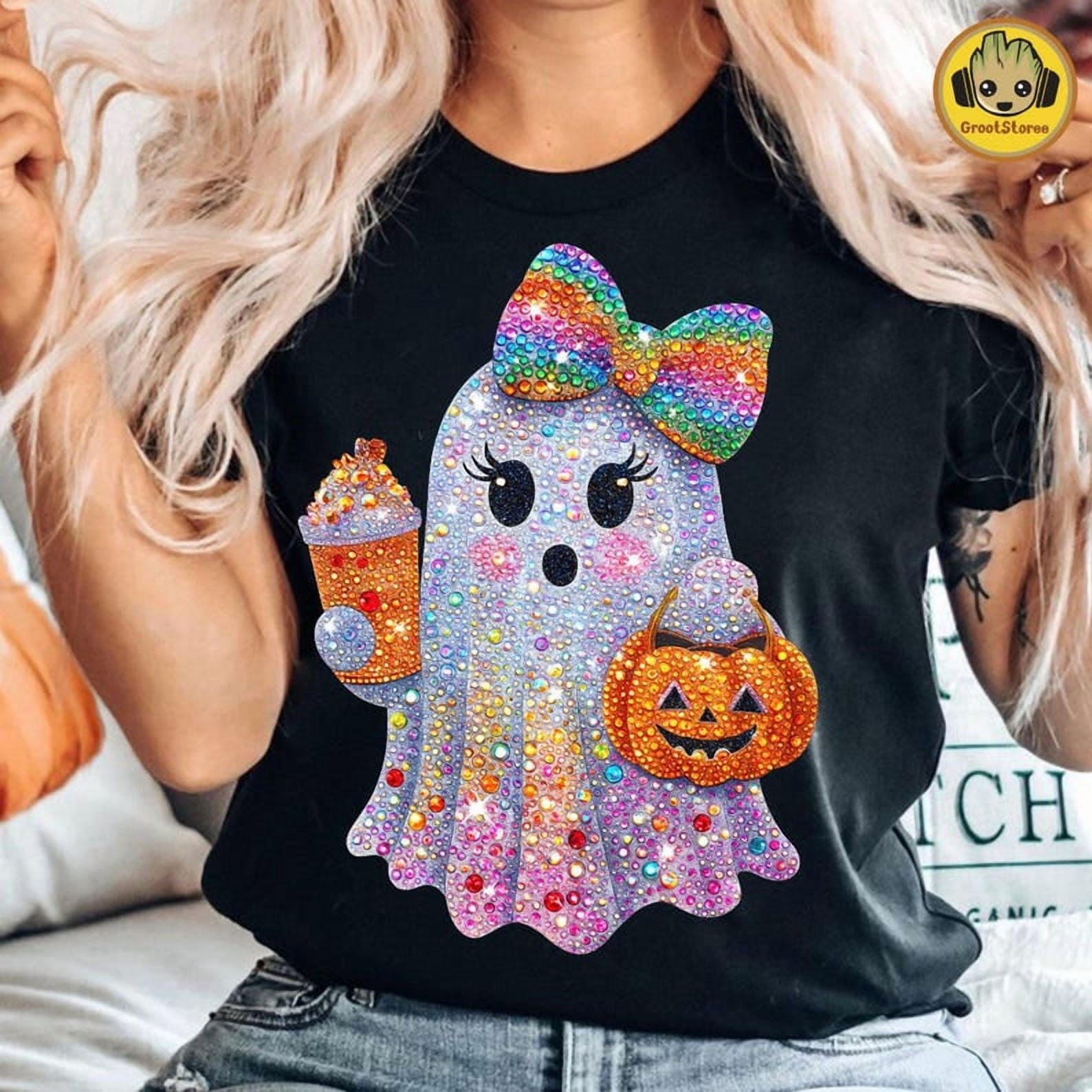 Trendy Halloween Rhinestones Ghost Png, Retro Spooky Boo Ghost Png ...