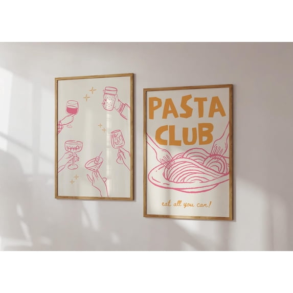 Trendy Hand Drawn Pasta And Wine Wall Art, Illustrations Cheers ...