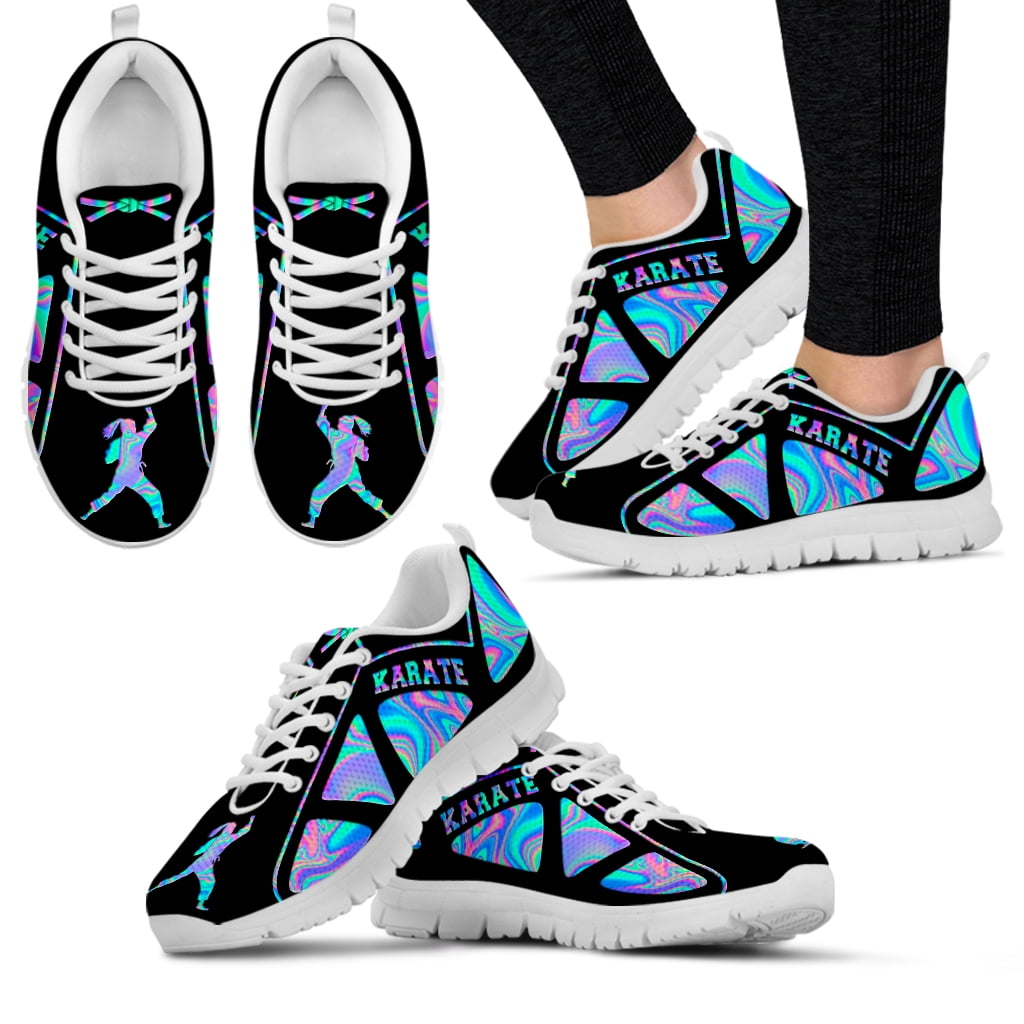 Trendy Iridescent Psychedelic Print Shoes Karate Print Lace Up White ...