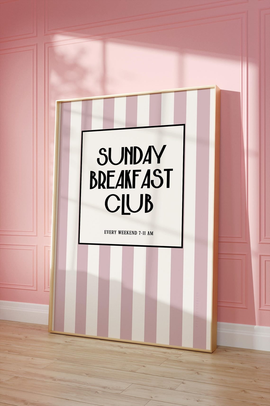Trendy Kitchen Decor Sunday Breakfast Club Print Pink Stripes Wall Art ...