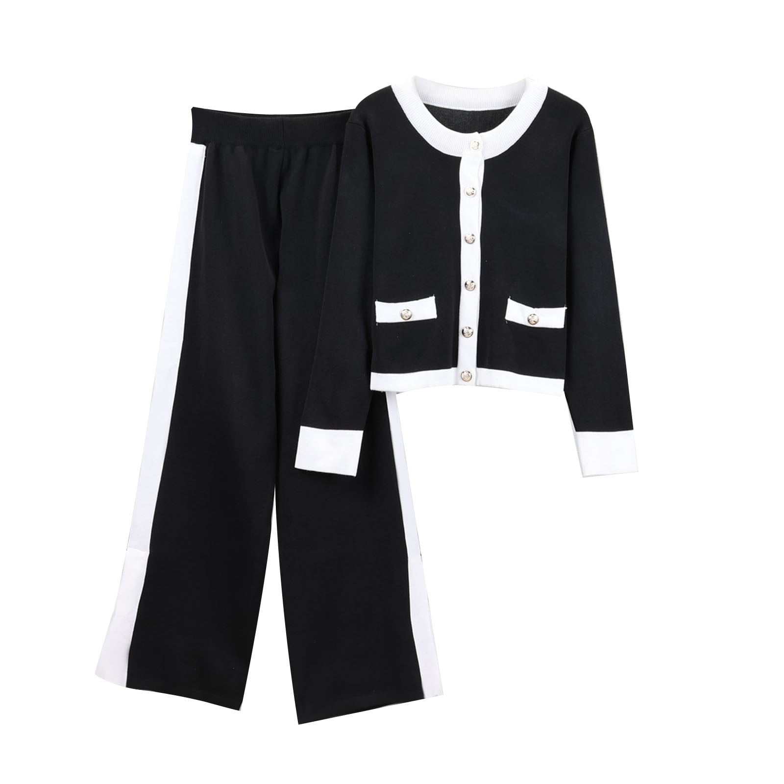 Trendy Knit Pants Sets Women Elegant Casual 2 Piece Long Sleeve Crop ...