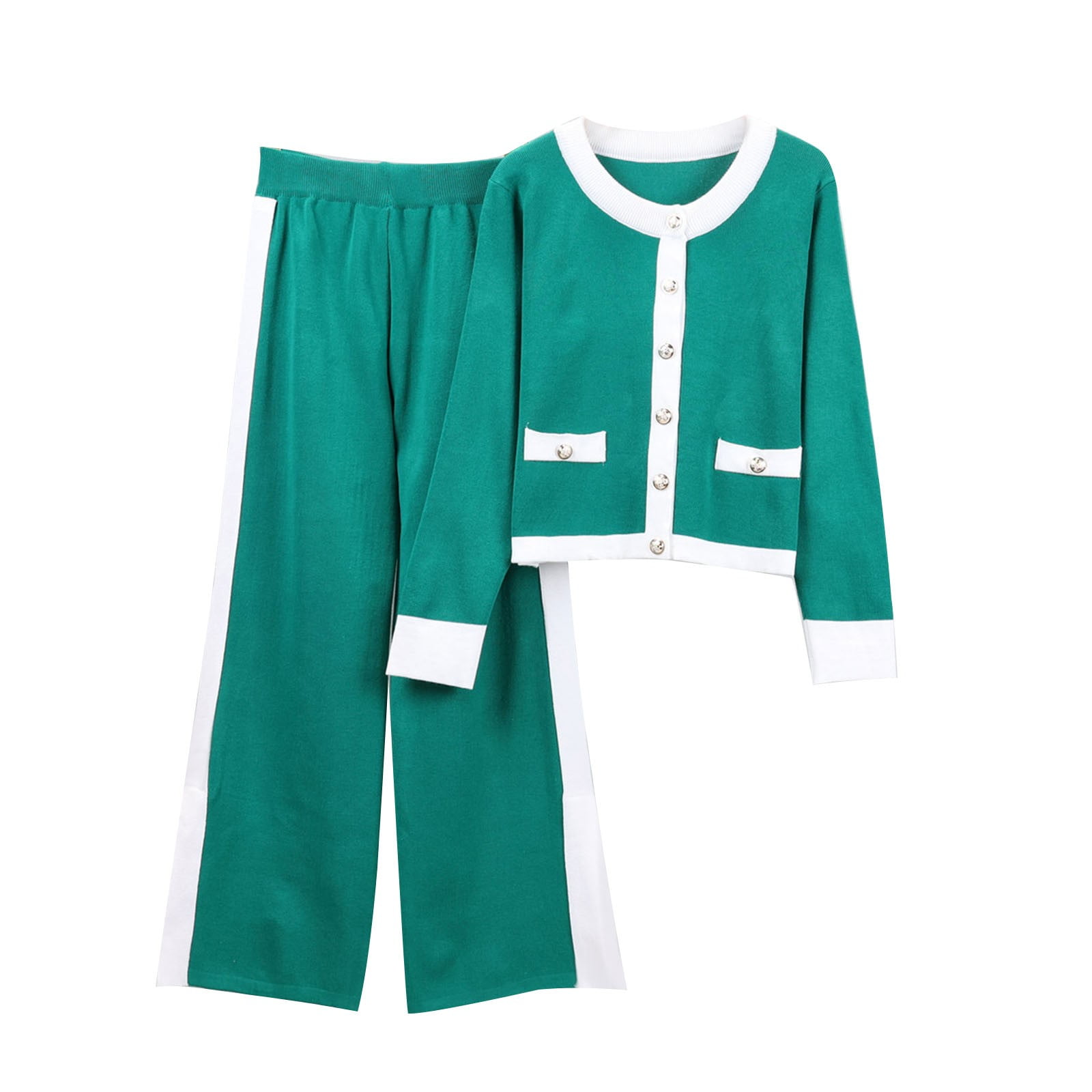 Trendy Knit Pants Sets Women Elegant Casual 2 Piece Long Sleeve Crop ...