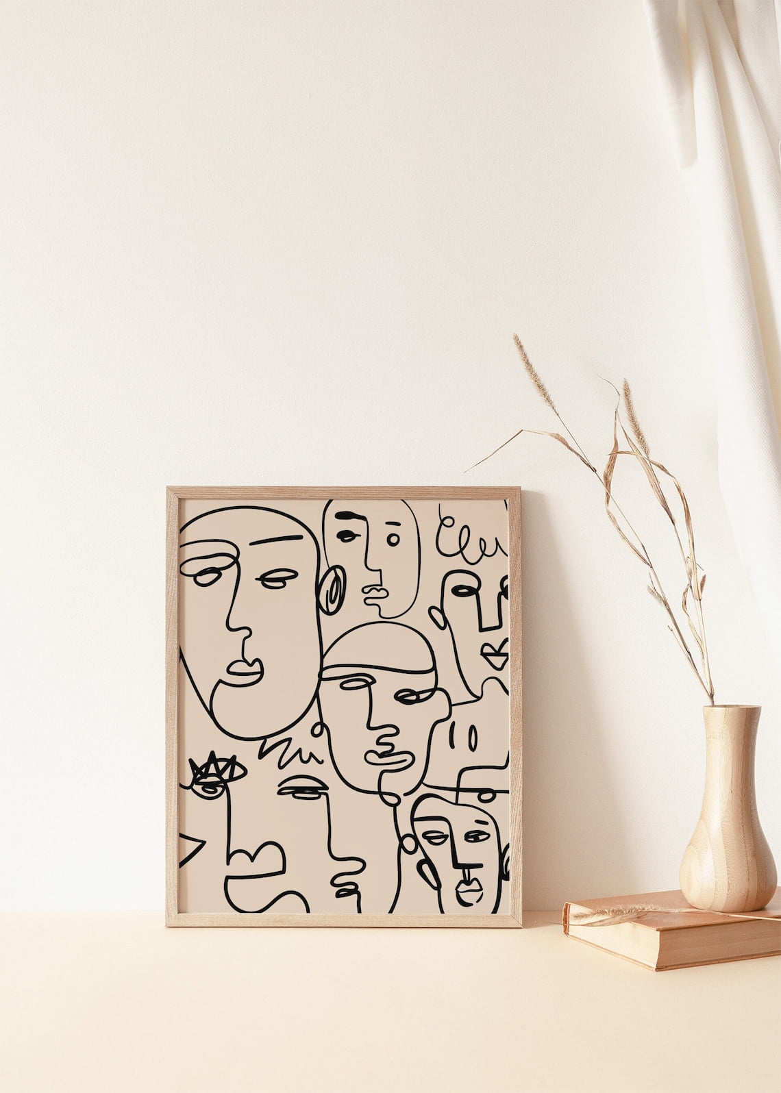 Trendy Line Art Poster Beige Abstract Decor Modern Wall Art Cool ...