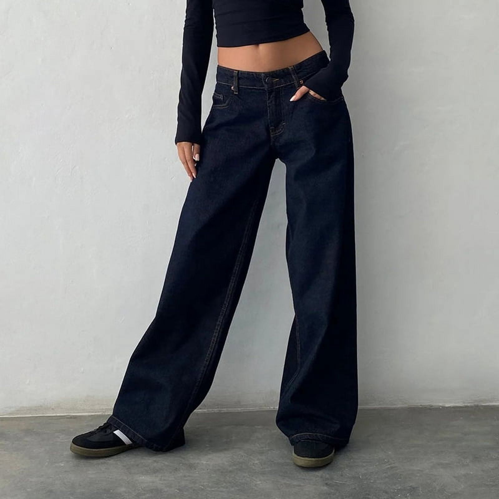 Trendy Loose Fit Boyfriend Straight Wide Leg Jeans Women Y2K Aesthetic ...