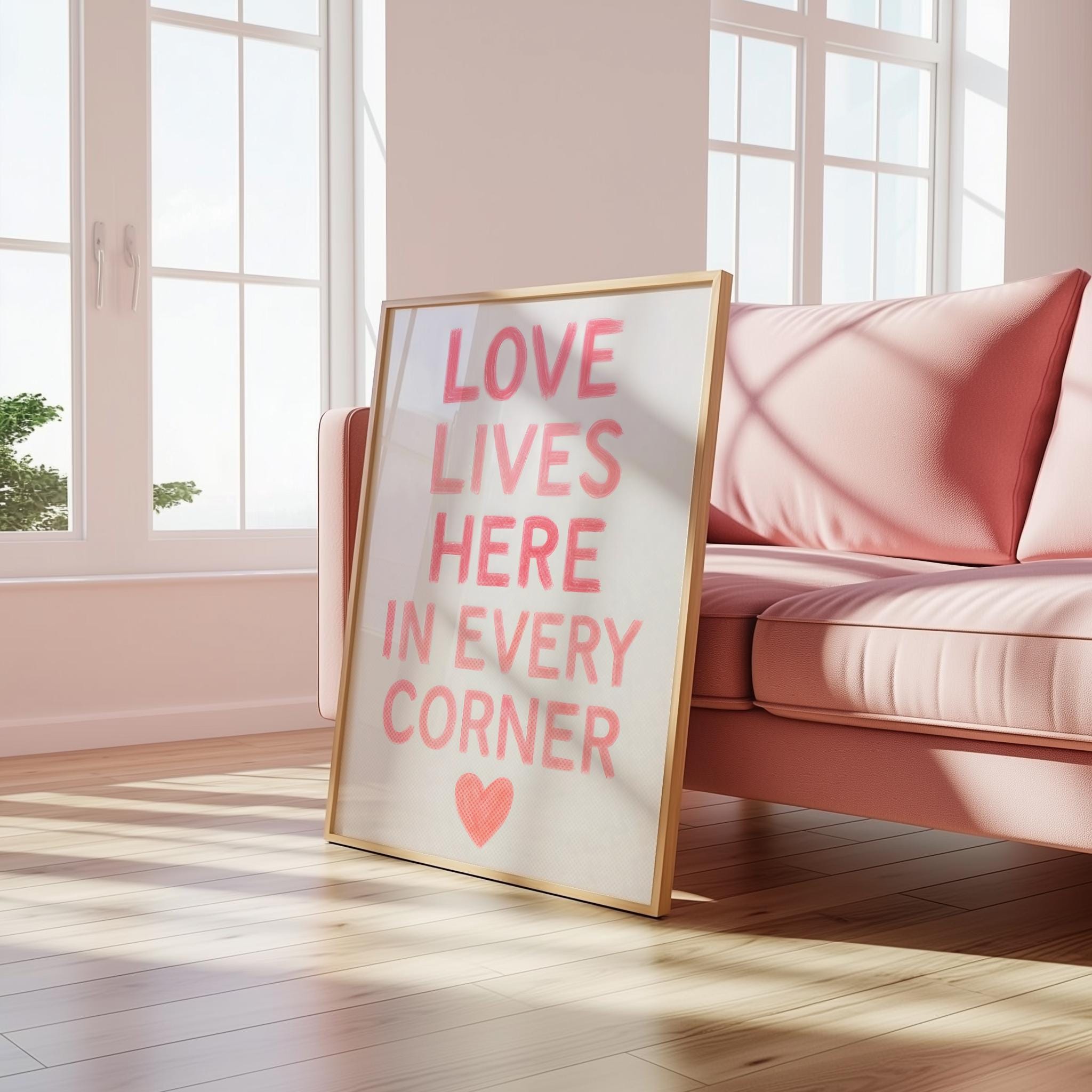 Trendy Love Lives Here Wall Art - Pink Quote Poster, Inspirational Home ...