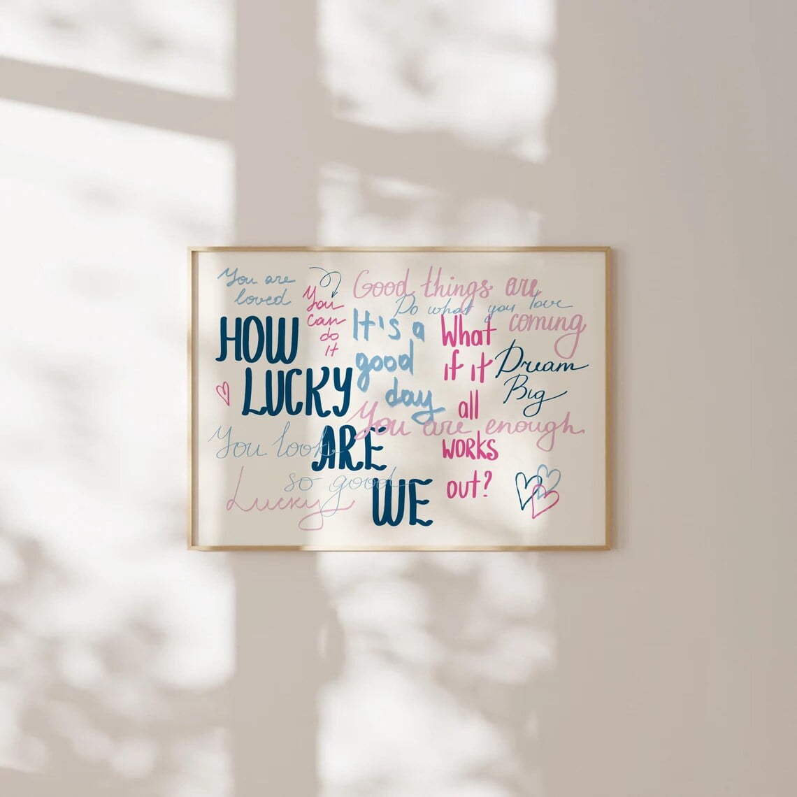Trendy Lucky Motivational Quotes Inspirational Wall Art Print Navy Blue ...