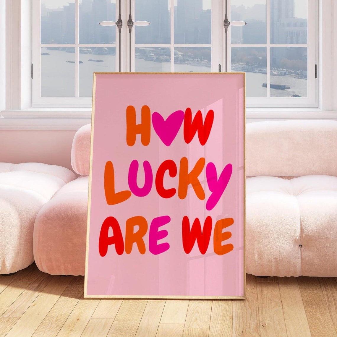 Trendy How Lucky Are We Wall Art Print, Pink Orange Retro Aesthetic Poster, Apartment Dorm Room ...