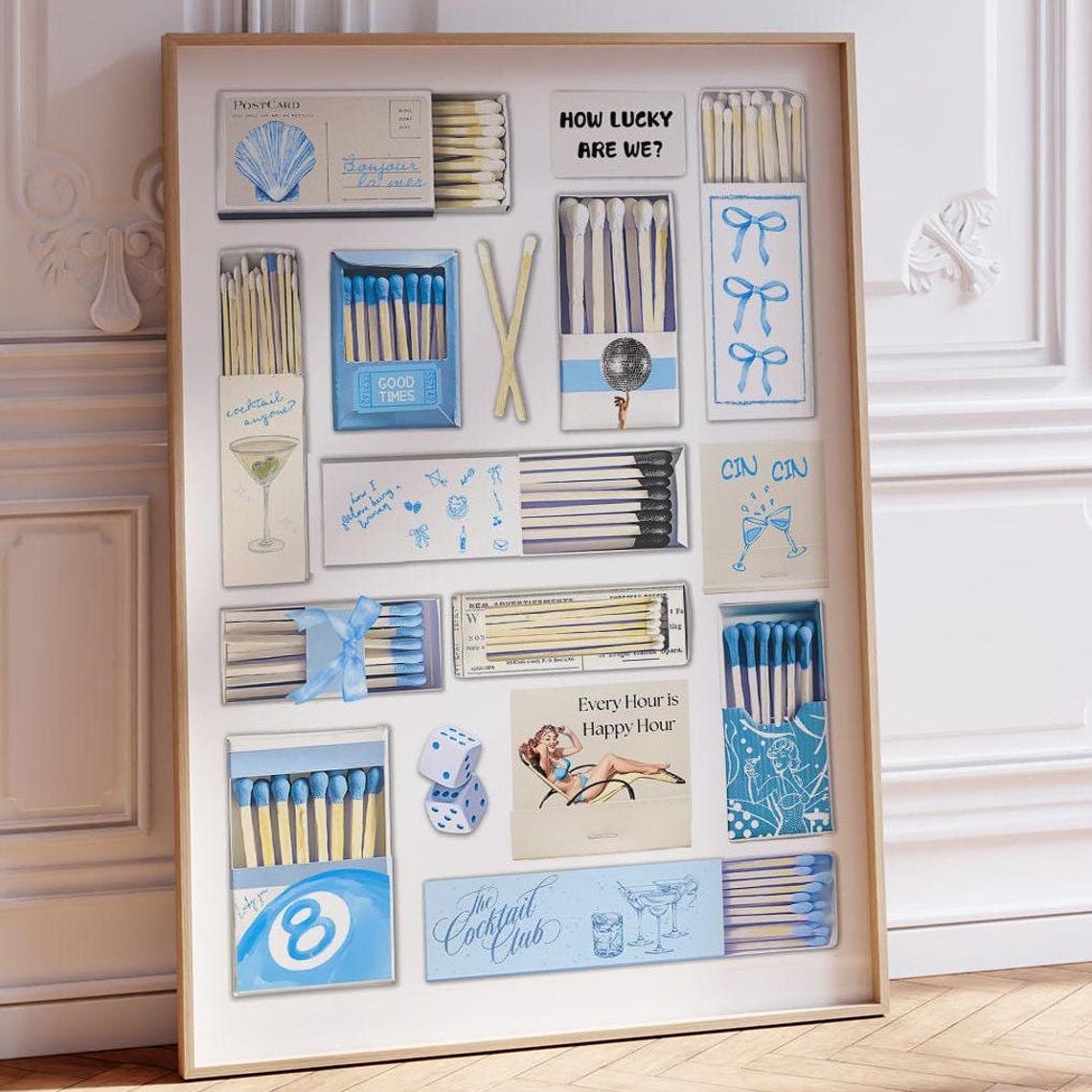 Trendy Matchbook Baby Blue Poster Vintage Matchbox Print Retro Blue ...