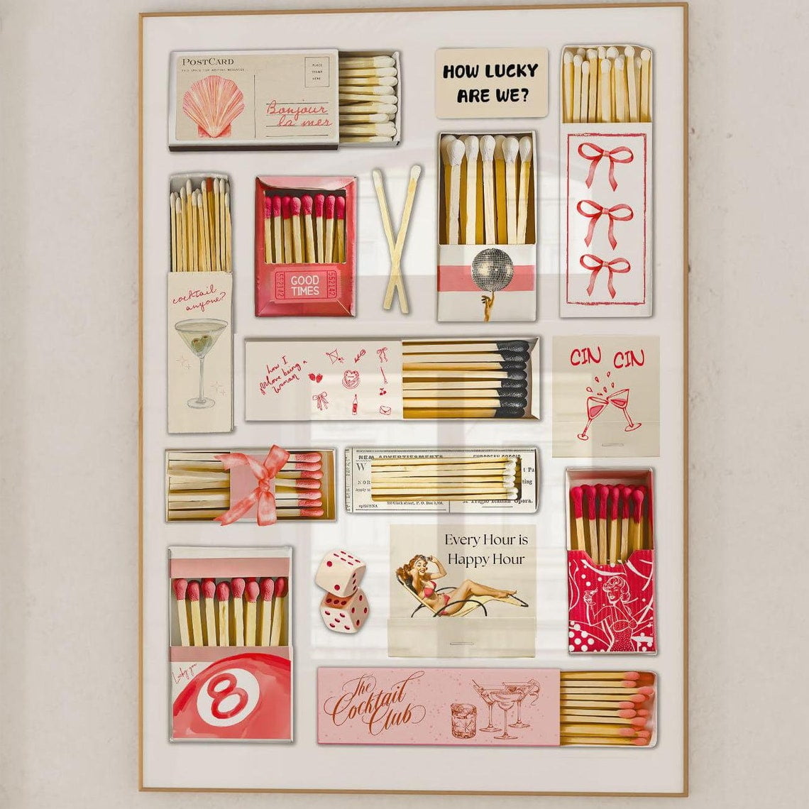 Trendy Matchbook Pink And Red Poster Vintage Matchbox Print Retro Red ...
