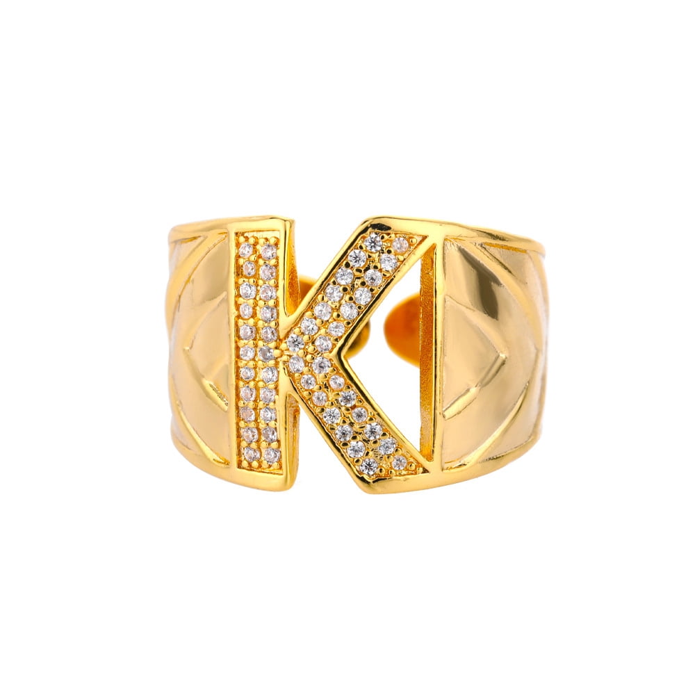 Trendy Micro-Paved Zircon 26 Alphabet Letter Ring - Unique Adjustable ...