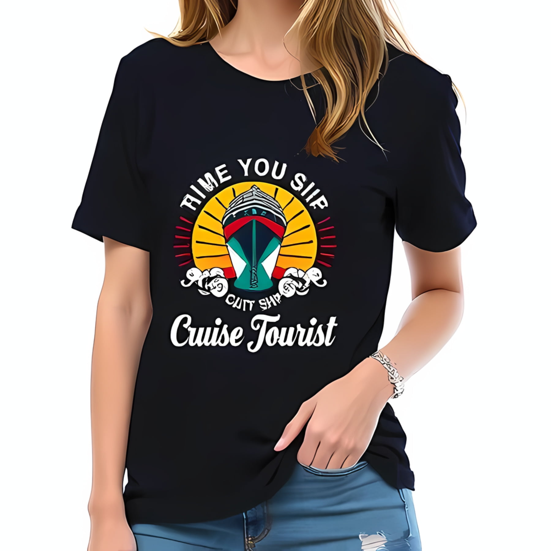 Trendy Navy Blue Cotton Short Sleeve T-Shirt with 'Time You Sip ...