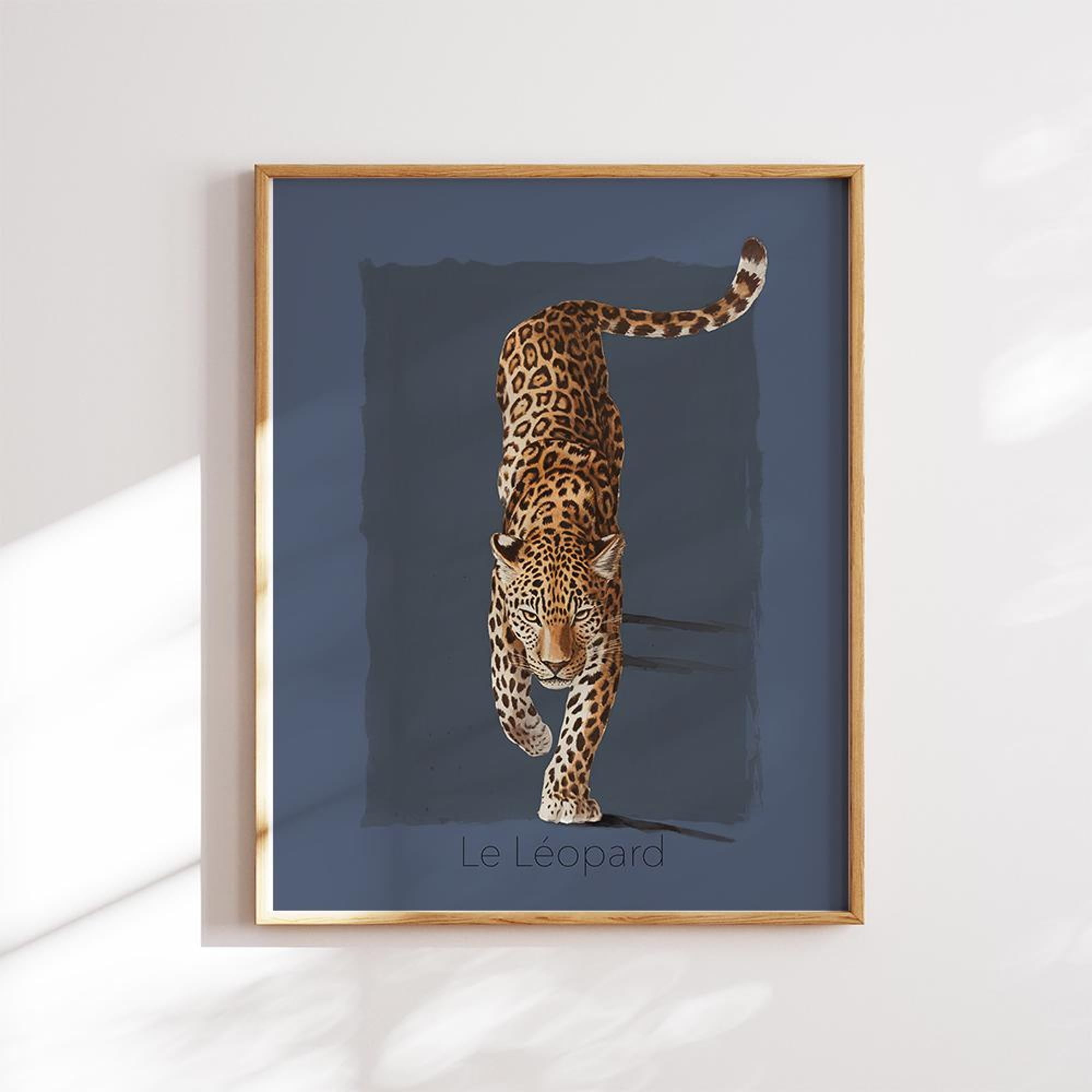 Trendy Navy Blue Leopard Print Watercolour Poster Wall Art Subtle Bar Cart Magazine Cover ...
