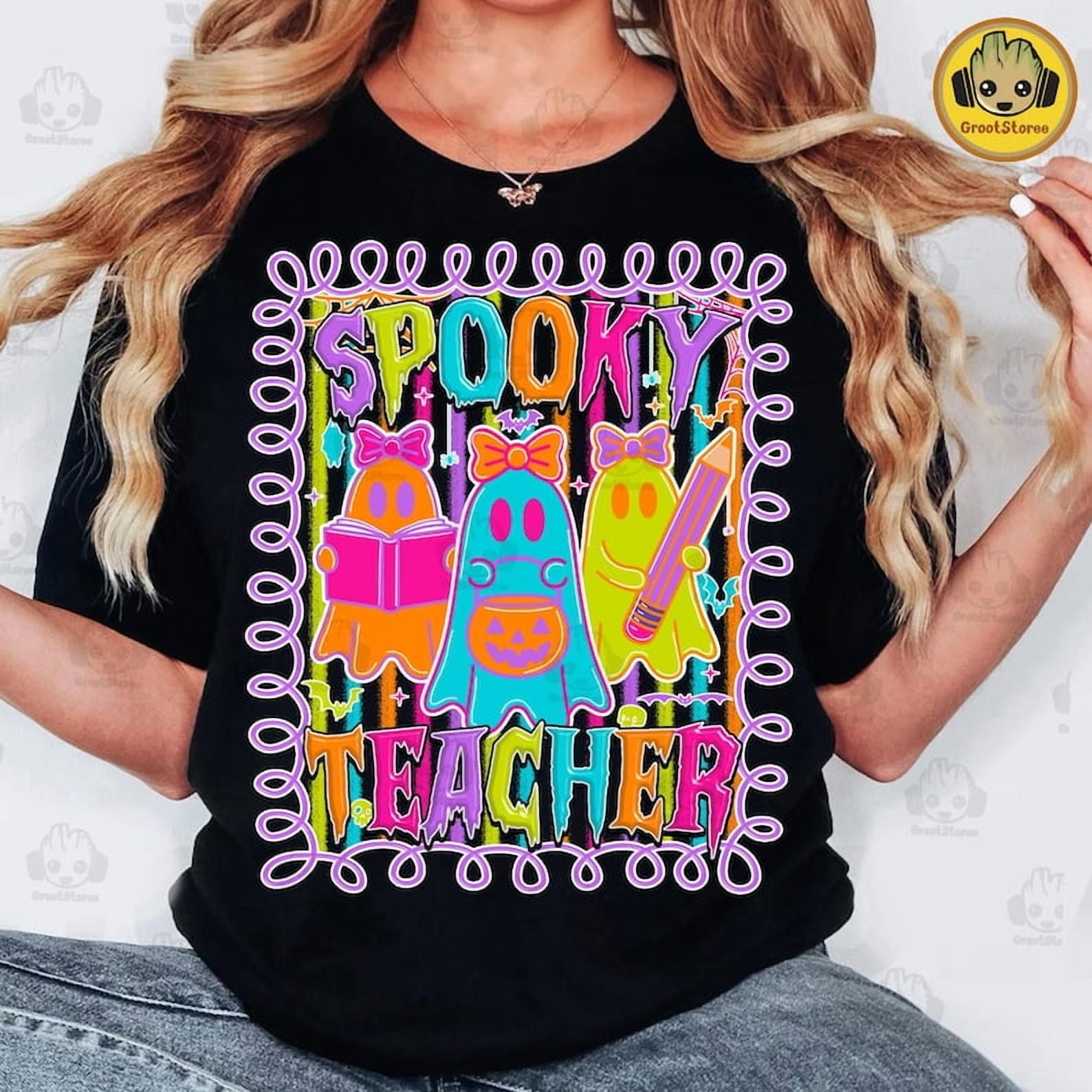 Trendy Neon Spooky Teacher Png, Halloween Neon Ghost Png, Spooky Vibes ...