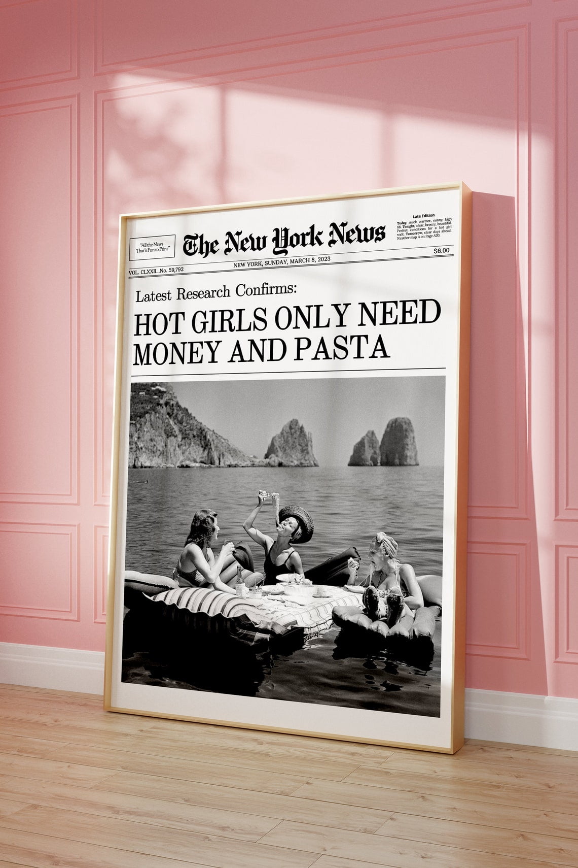 Trendy Newspaper Print Retro Wall Art Pasta New York, Stretched Canvas ...