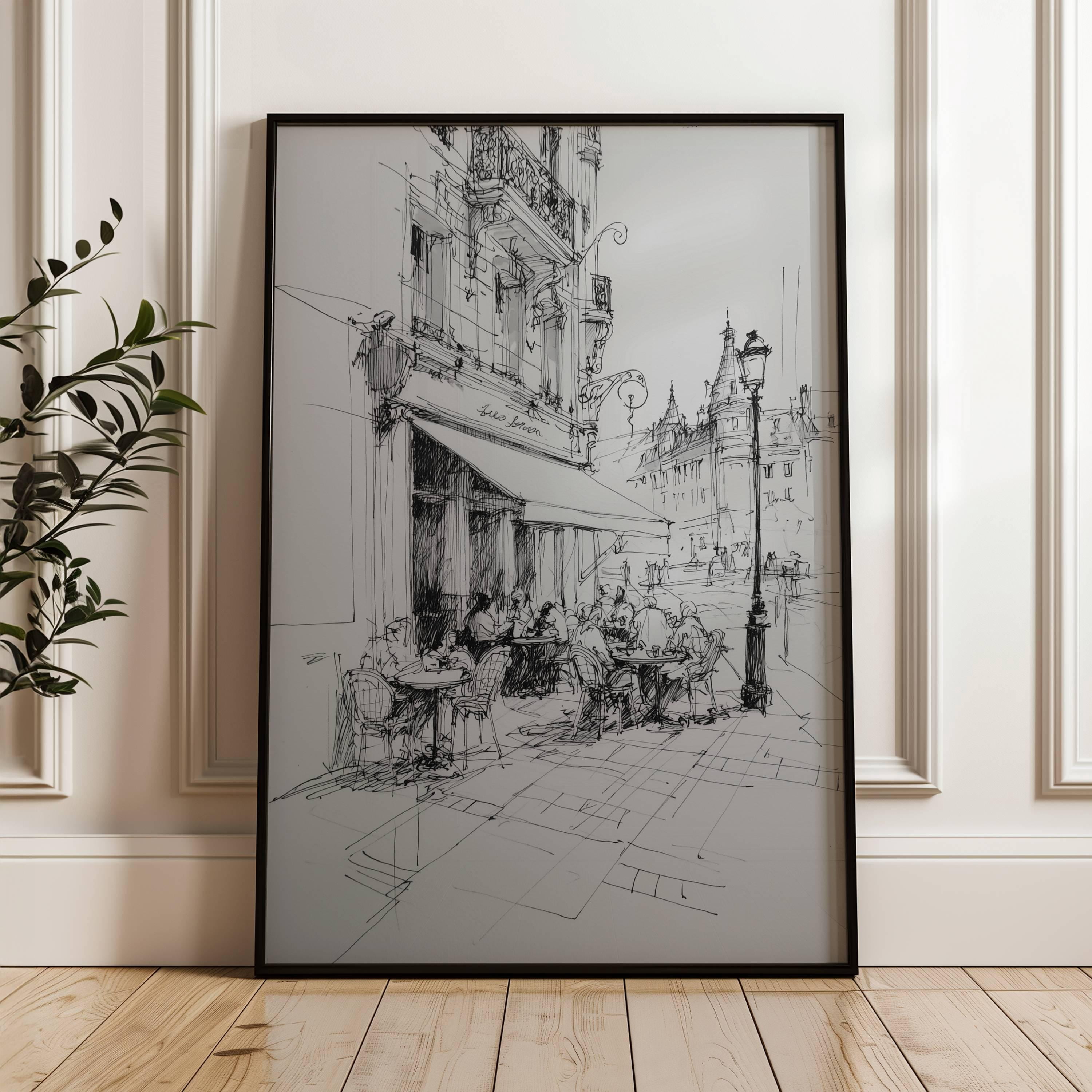 Trendy Paris Cafe Sketch Print | Black And White Sketch | Line Drawing ...