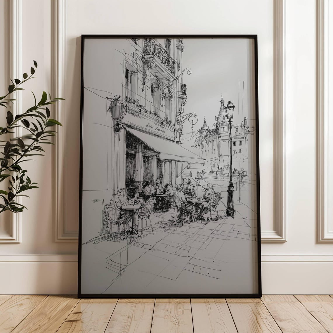 Trendy Paris Cafe Sketch Print French Bistro Line Drawing, Unframed ...