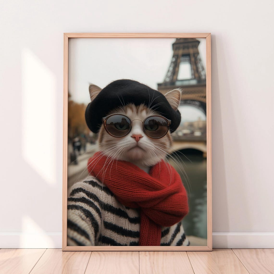 Trendy Parisian Cat Art - Cute Chic Cat In Beret And Scarf - Funny ...