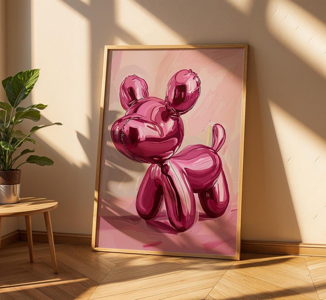 Trendy Pink Balloon Dog Vintage Poster, Balloon Puppy Poster, Dog Wall ...
