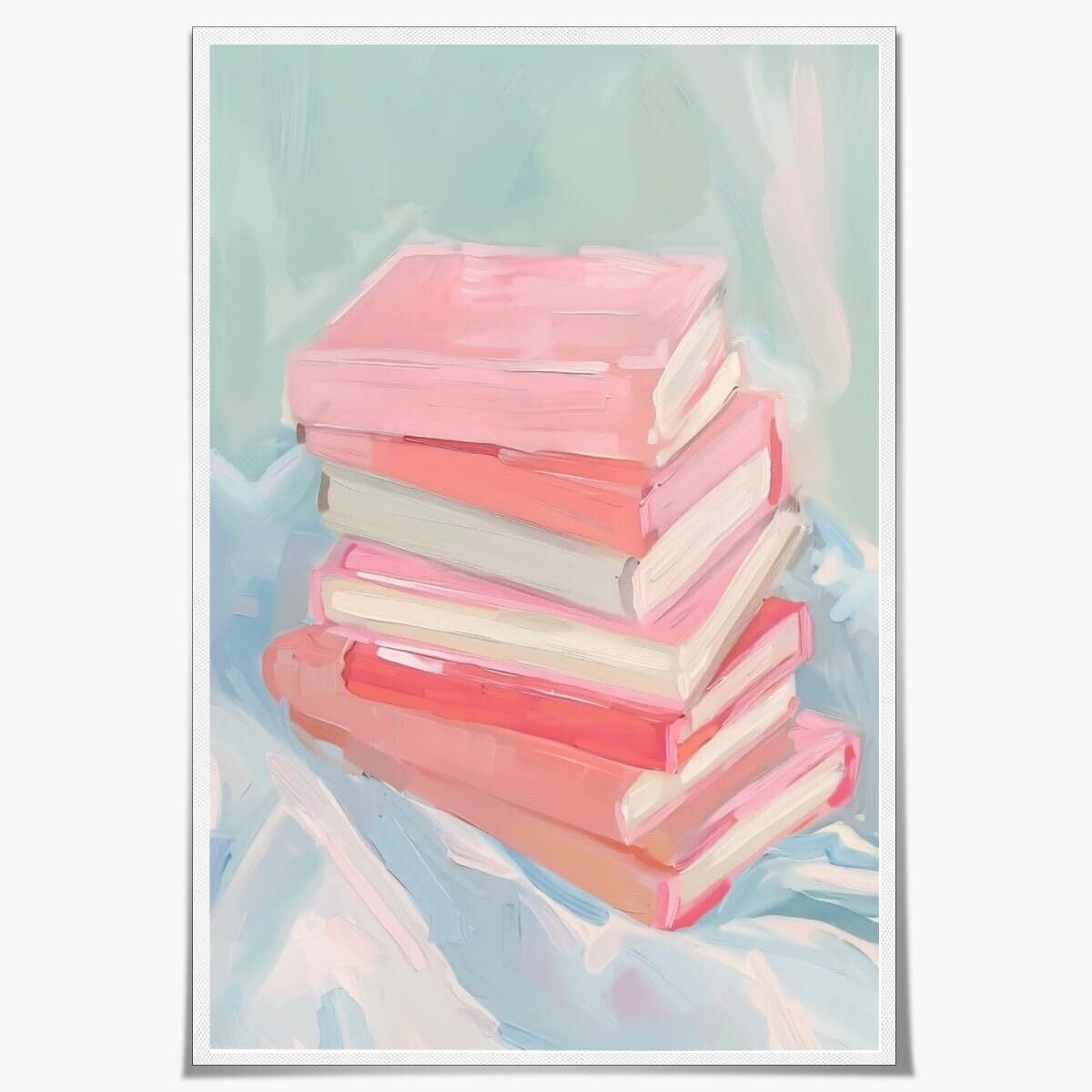 Trendy Pink Book Stack Poster Preppy Wall Art Reading Books Lovers ...