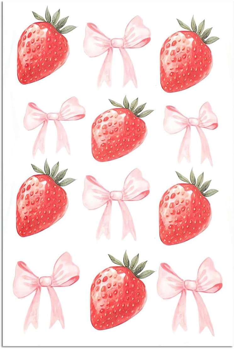 Trendy Pink Bow and Strawberry Posters Prints Painting Canvas Wall Art ...