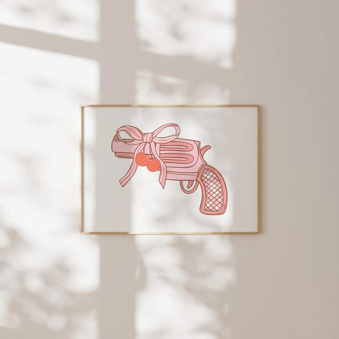 Trendy Pink Coquette Revolver Wall Art Girly Wall Art Pink Bow Soft ...