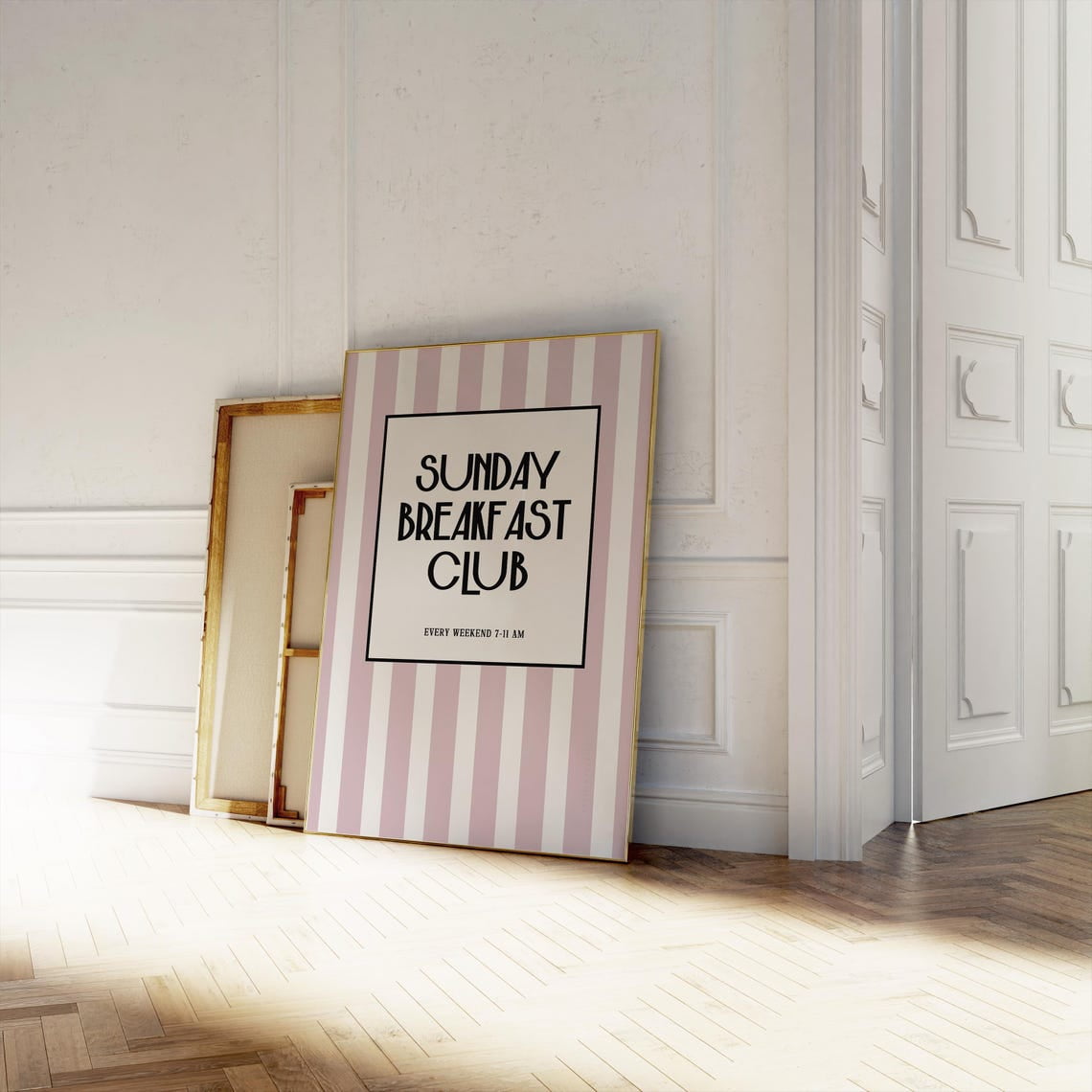 Trendy Pink Kitchen Decor Sunday Breakfast Club Print Pink Stripes Wall ...