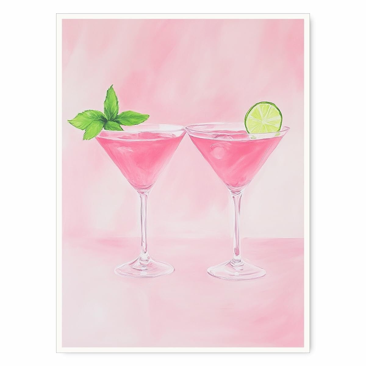 Trendy Pink Martini Wall Art Two Cocktail Glasses Canvas Poster with ...