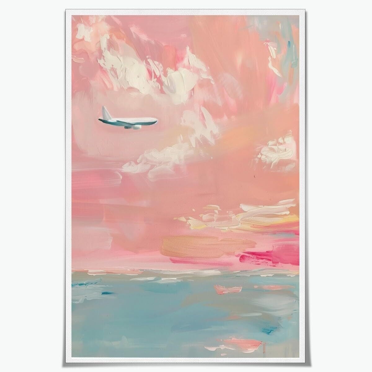 Trendy Pink Sky Airplane Poster Ocean Sunset Wall Art Preppy Summer ...