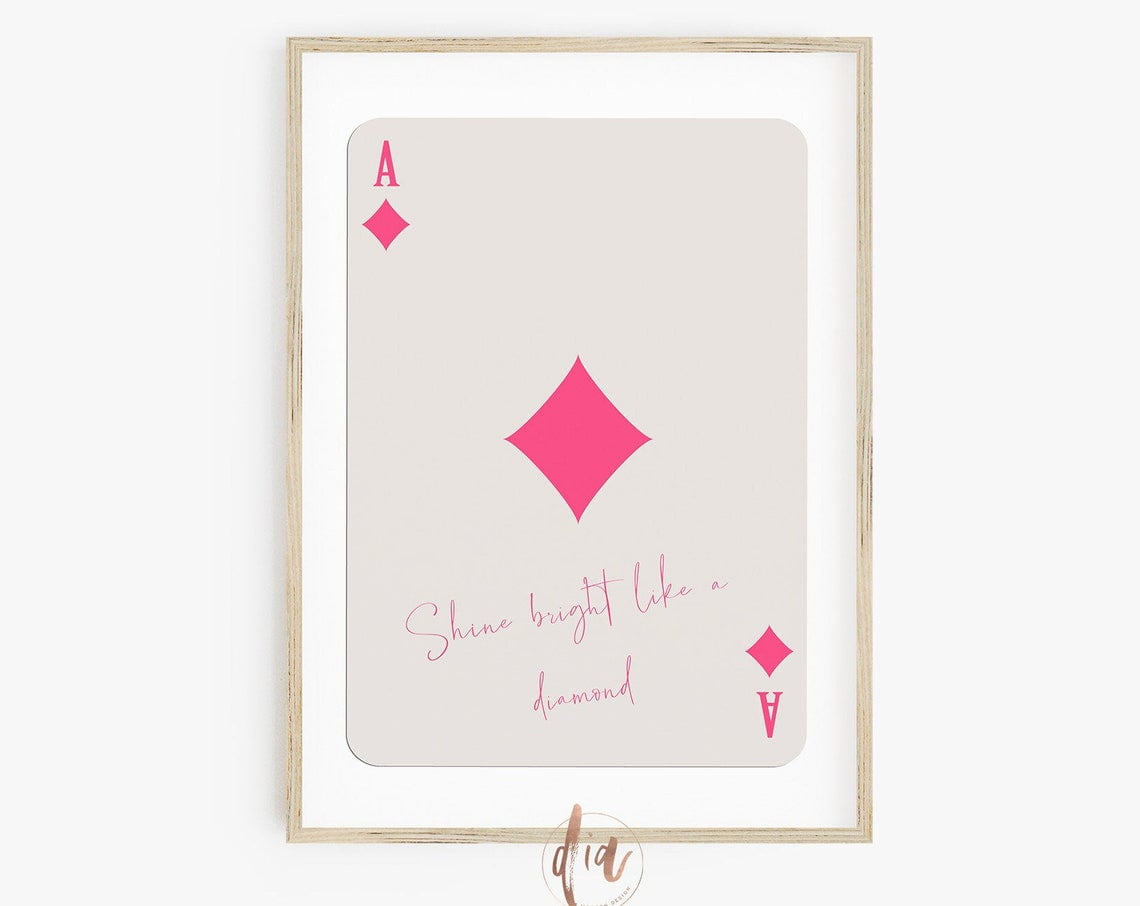 Trendy Playing Card Poster Print, Ace Of Diamonds Wall Art, Pink Retro ...