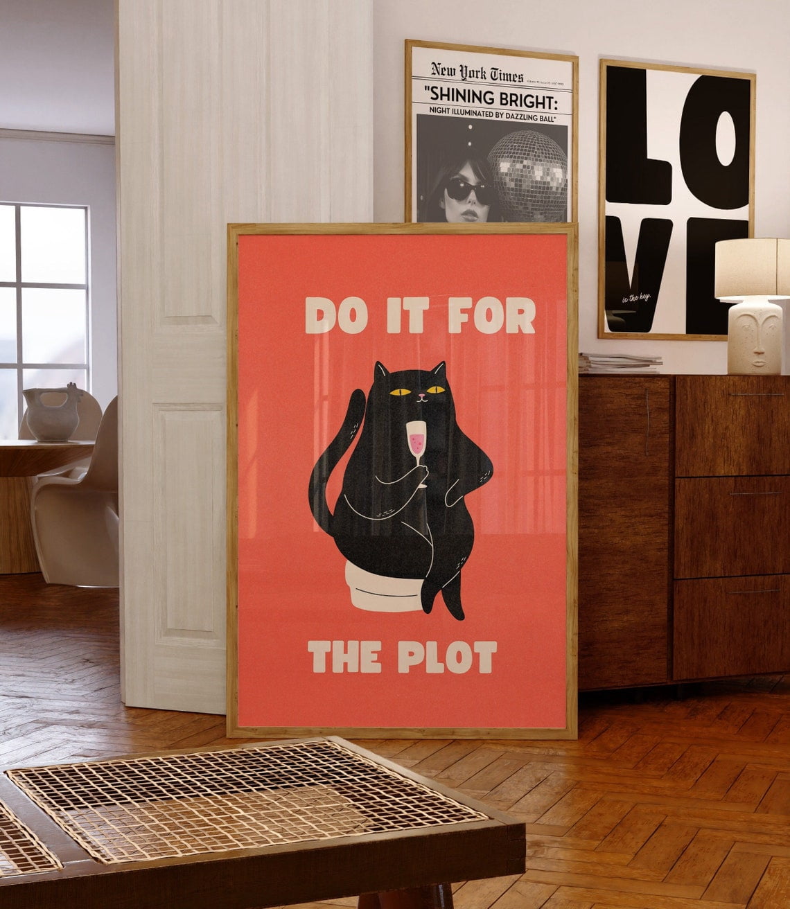 Trendy Do It For The Plot Print-Black Cat Wall Art Decor-Funny Cat ...