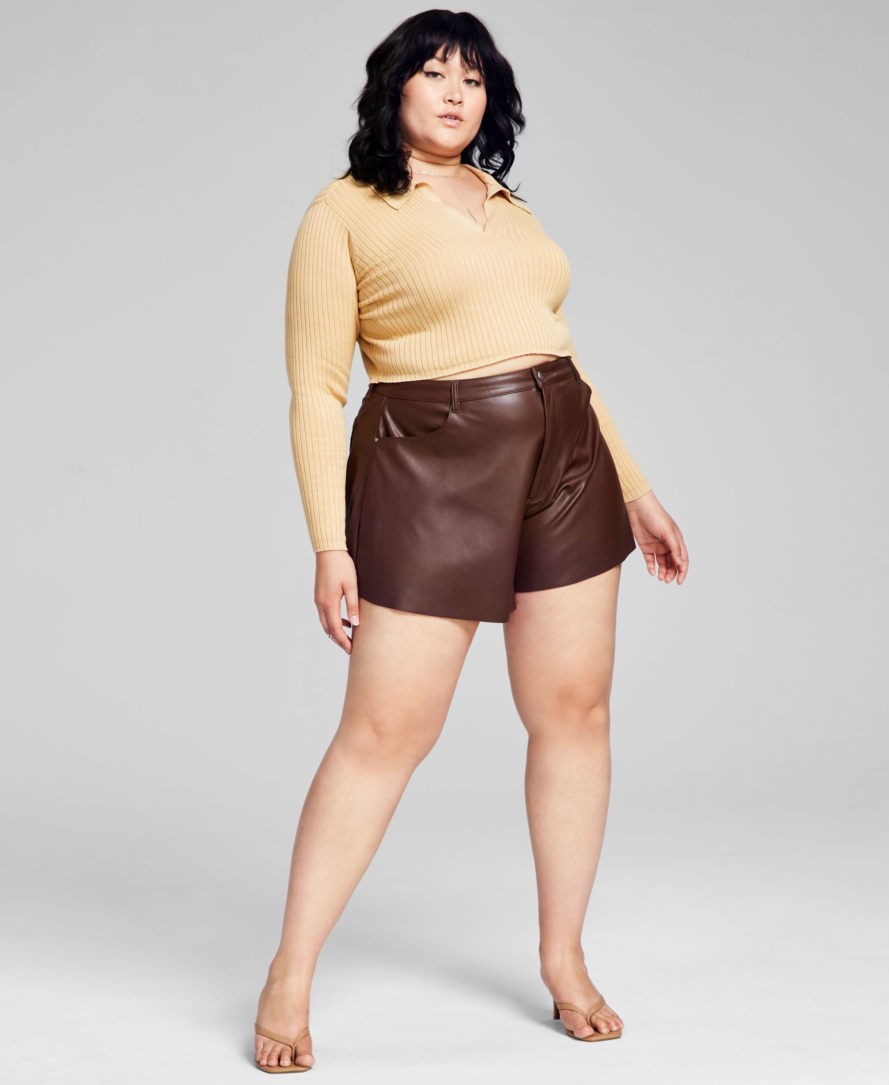 Trendy Plus Size Faux-Leather Trumpet Shorts Brown Chic 18W - Walmart.com