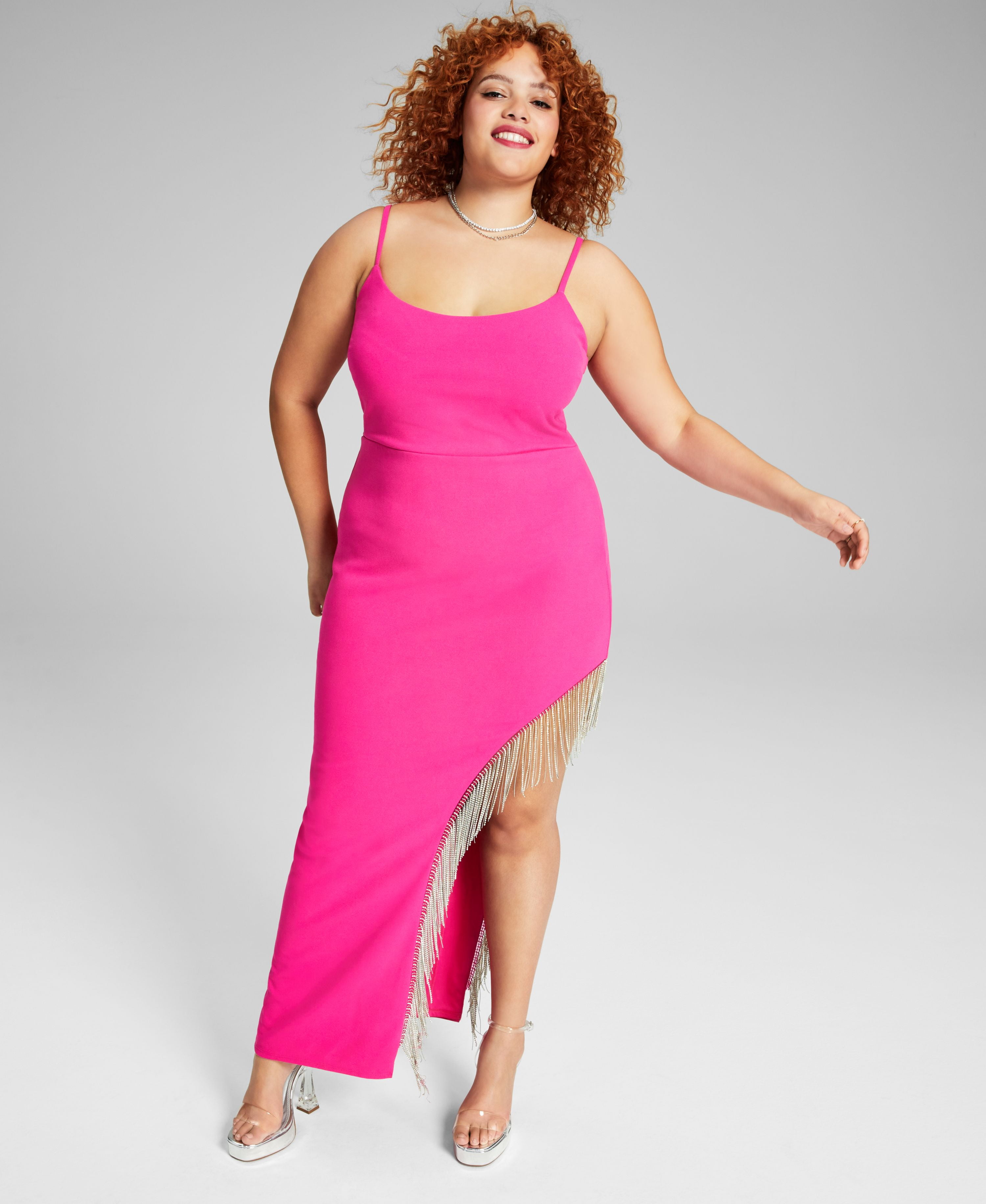 Trendy Plus Size High-Slit Rhinestone-Trim Gown Hot Pink 22W - Walmart.com