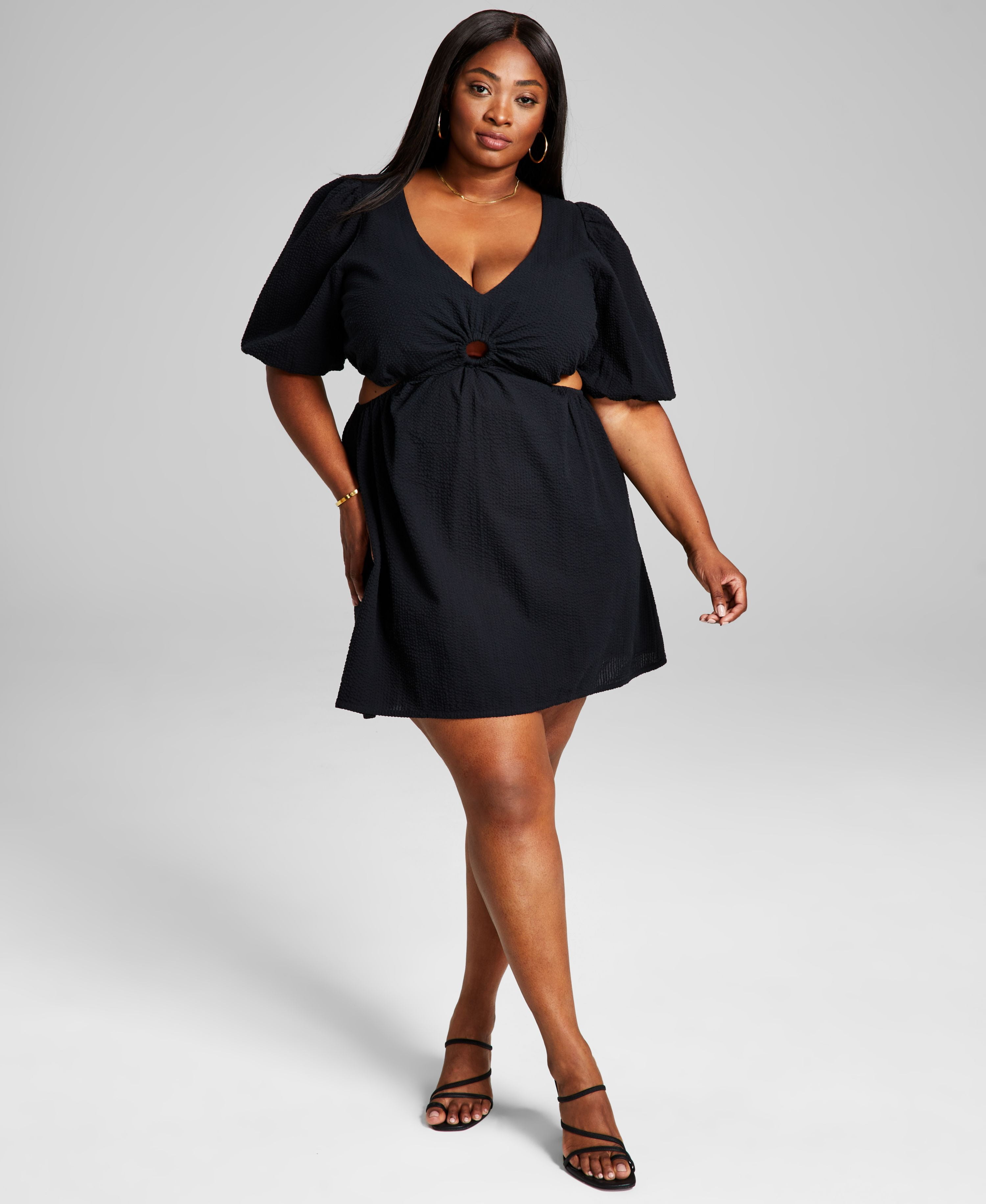 Trendy Plus Size Keyhole Mini Dress Black 1X - Walmart.com
