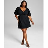 Trendy Plus Size Keyhole Mini Dress Black 1X - Walmart.com