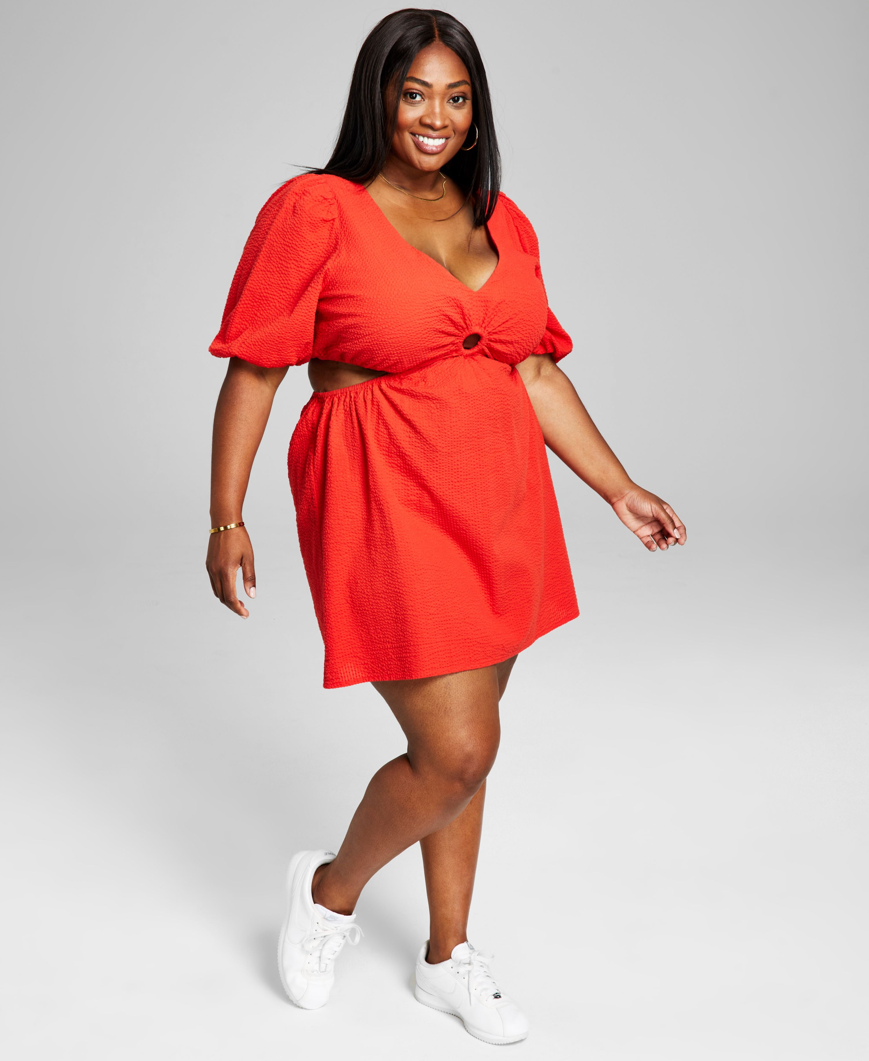 Trendy Plus Size Keyhole Mini Dress Spectator Red 3X - Walmart.com