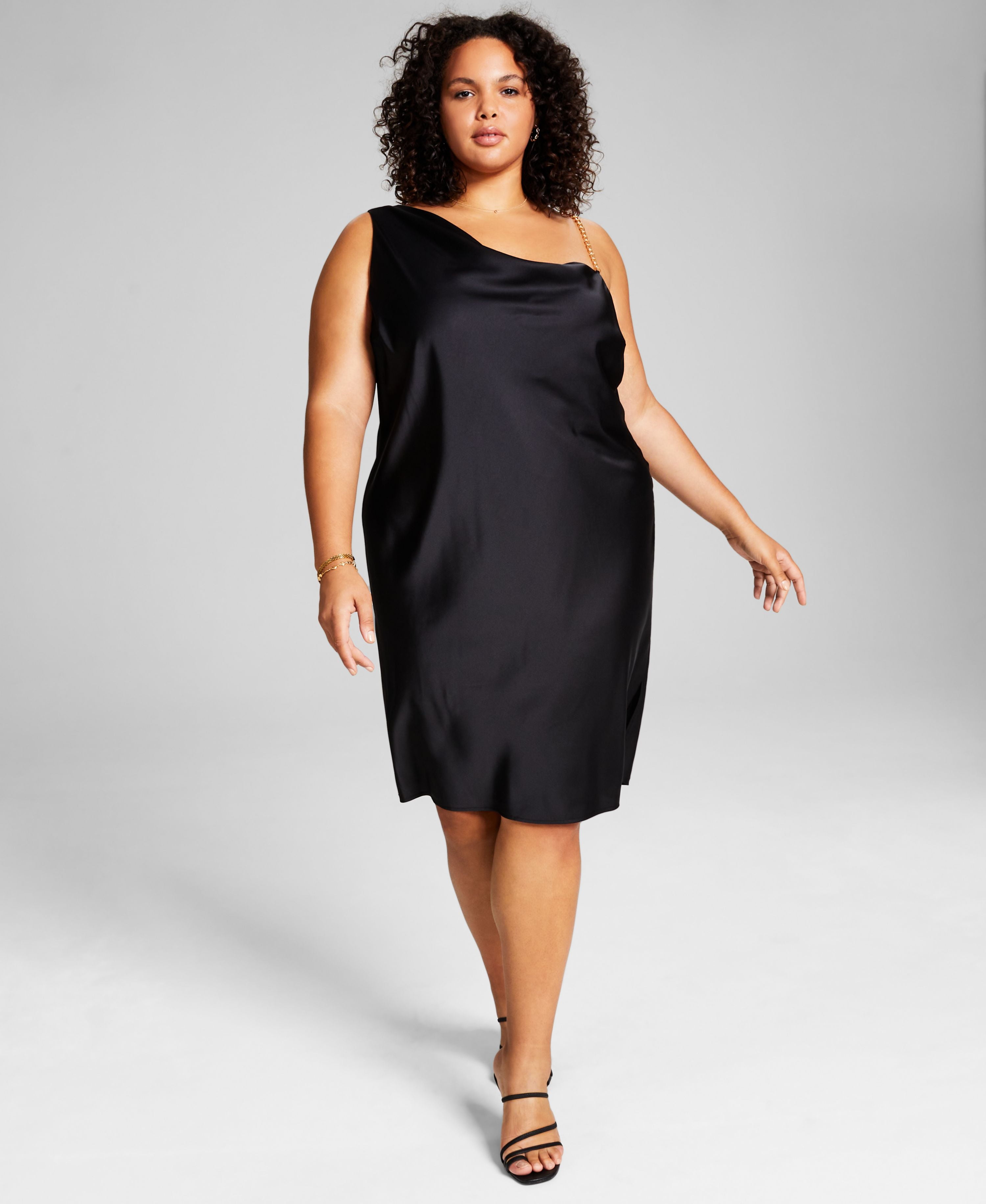 Trendy Plus Size Satin Chain-Strap Slip Dress Black 3X - Walmart.com