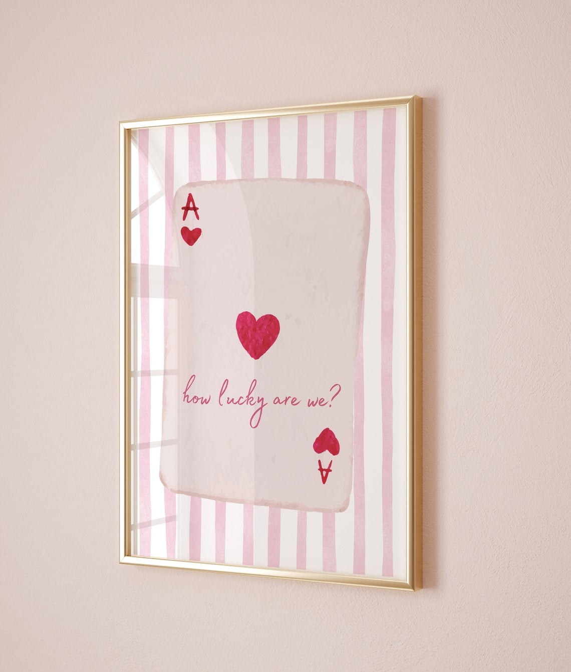 Trendy Poster Lucky You Pink Ace Of Hearts Art Print, Playing Card ...