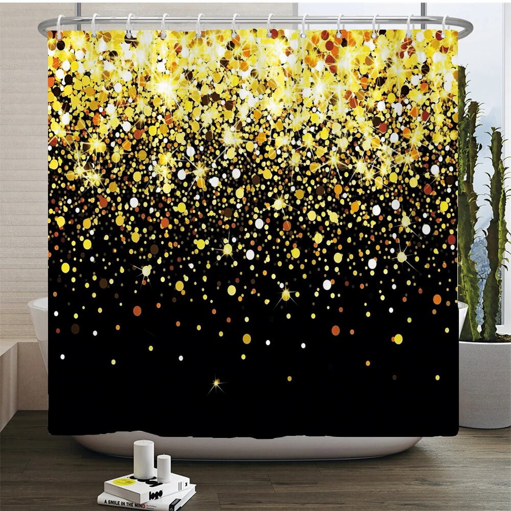 Trendy Purple Gold Glitter Sparkles Waterproof Shower Curtain Set