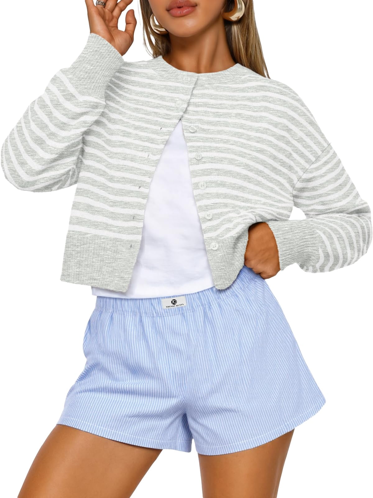 Trendy Queen Cropped Cardigan Sweaters for Women Lightweight Y2k Fall ...