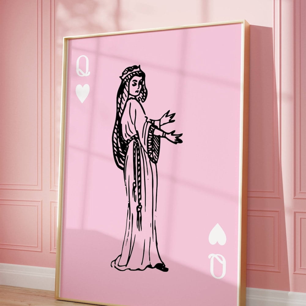 Trendy Queen Of Hearts Card Print, Aesthetic Queen Line Drawing Poster ...