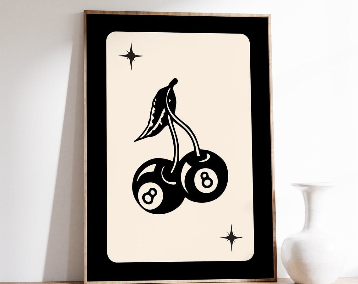 Trendy Retro 8 Ball Cherries Print, 8 Ball Decor Cherry 8 Ball Print ...