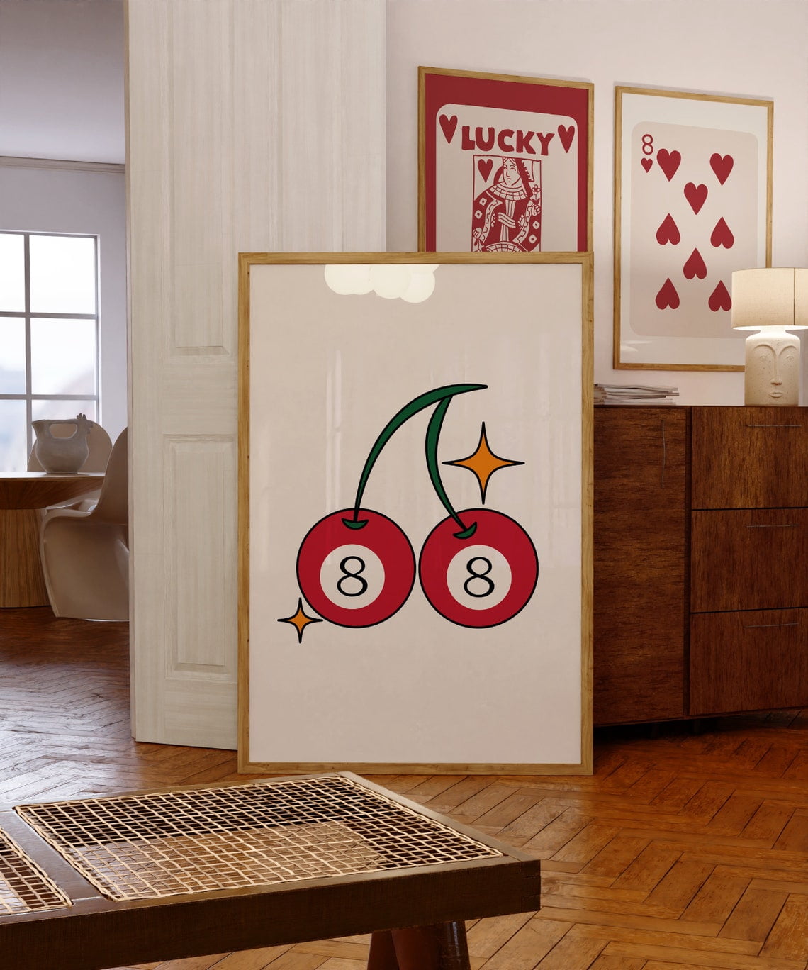Trendy Retro 8 Ball Cherries Print Modern Kitchen Decor Illustration ...