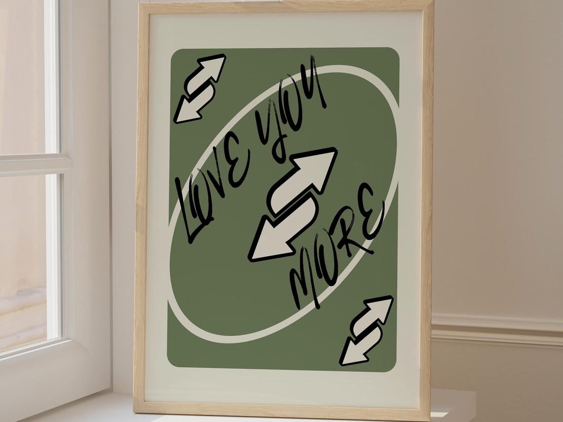 Trendy Retro Love You More Wall Art Green Reverse Uno Card Poster ...