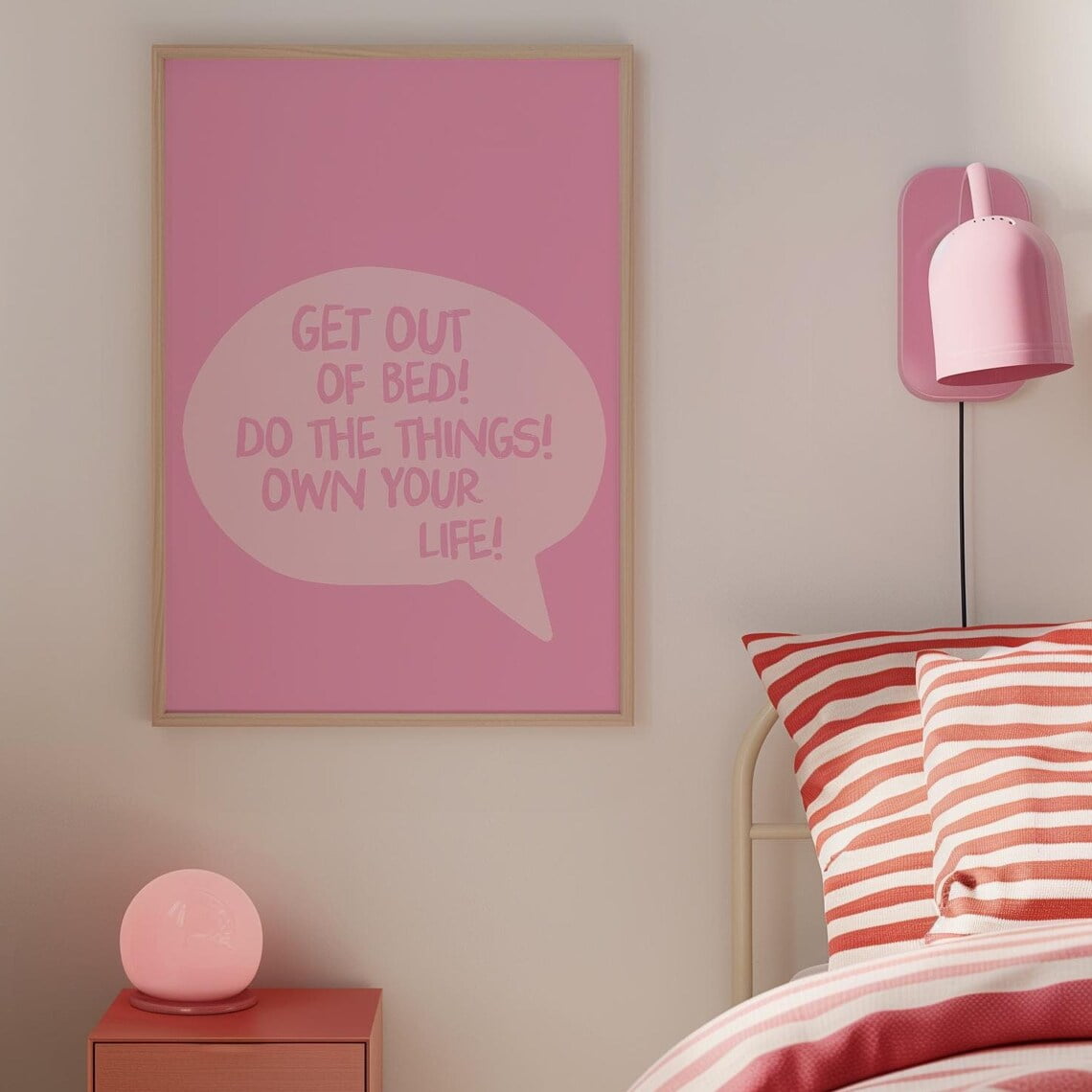 Trendy Retro Wall Art, Quote Art Print, Girly Bedroom Get Out Of Bed ...