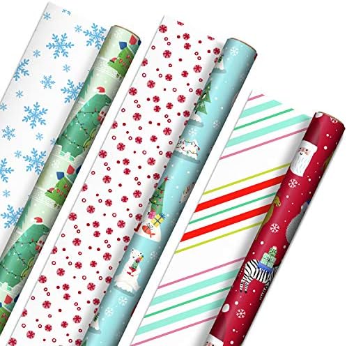 Trendy Reversible Christmas Wrapping Paper for Kids (3 Rolls: 120 sq ...