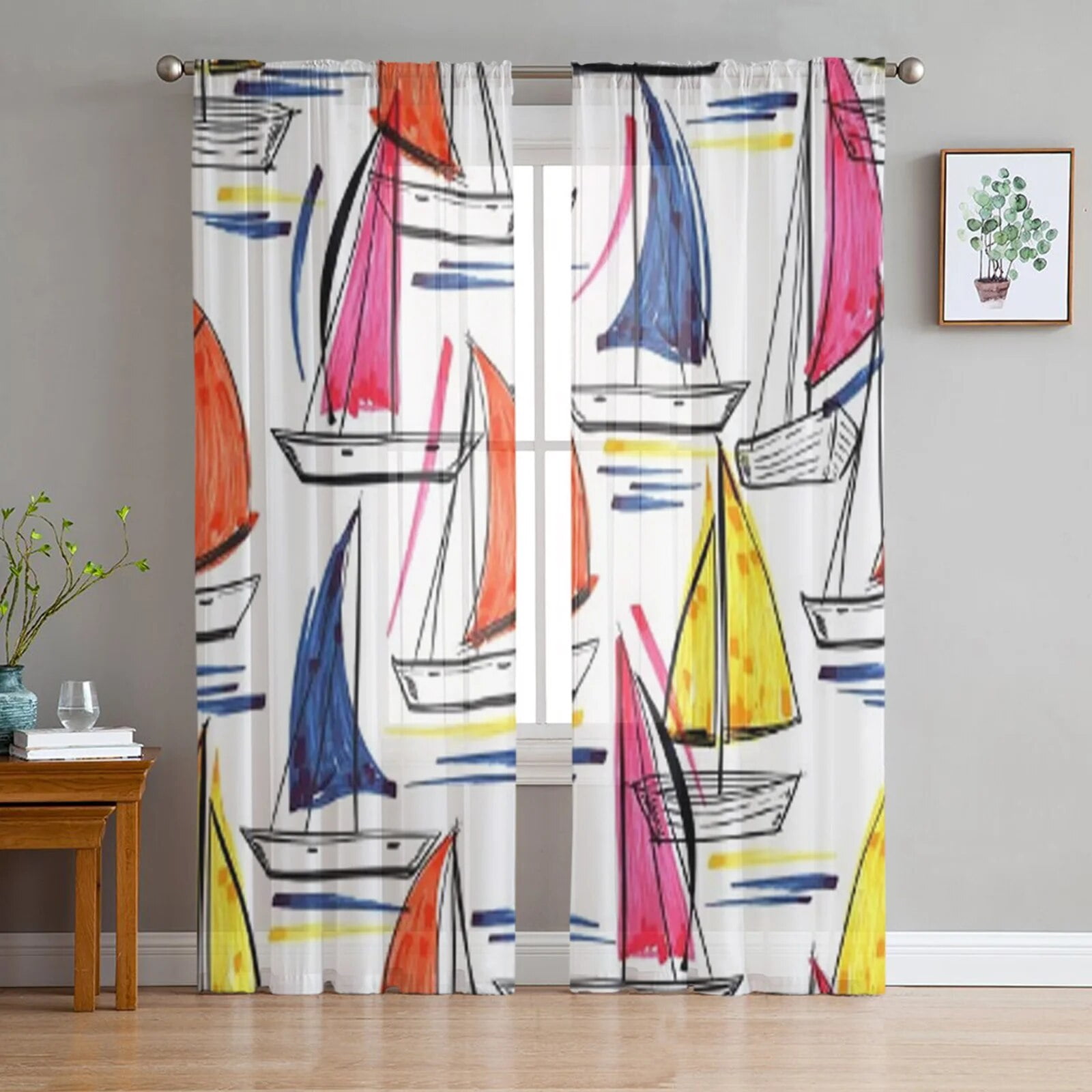 Trendy Ship Wind Surf Boat Ocean Summer Vibes Sheer Curtains for Living ...